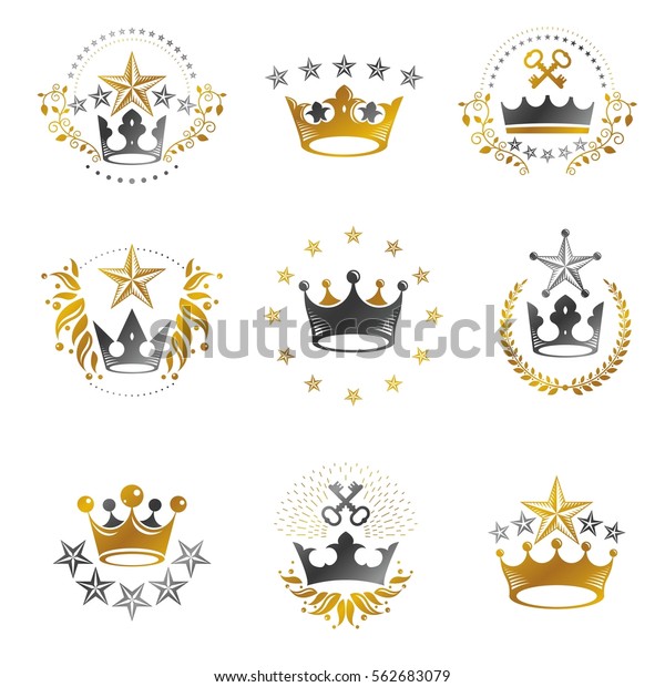 Royal Crowns Emblems Set Heraldic Coat: vector de stock (libre de ...
