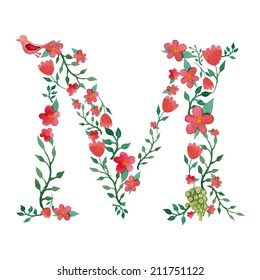 Royal Floral Monogram M Painted Watercolor Stock Vector (Royalty Free ...