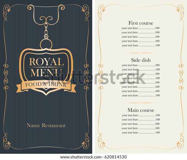 royal menu for restaurant or cafe with price list, gold pattern and ...