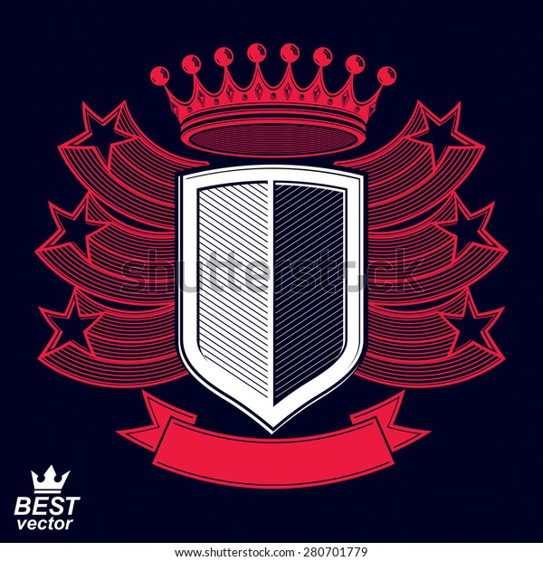 Royal stylized vector graphic symbol. Shield with 3d stars and ...