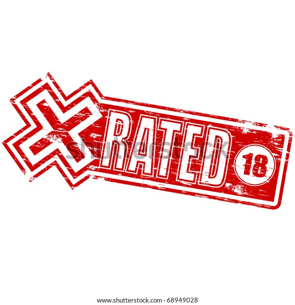 Rubber stamp illustration showing "X RATED" text and 18 symbol