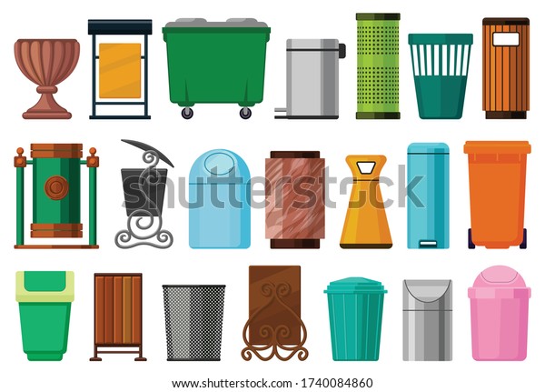 Rubbish Bin Isolated Cartoon Set Iconvector Stock Vector (Royalty Free ...