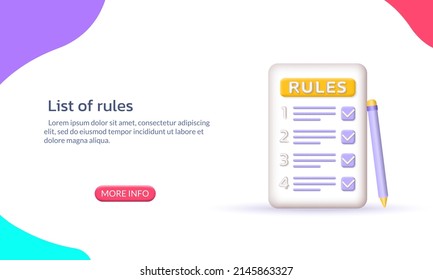 Rules List Banner 3d Icon Regulation Stock Vector (Royalty Free ...