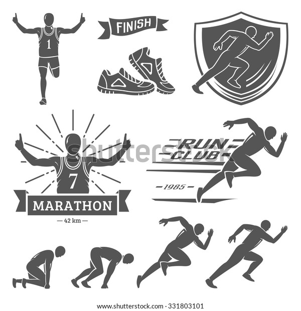 Run Club Labels Emblems Design Elements: vetor stock (livre de direitos ...
