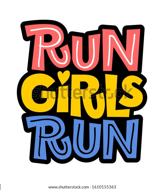 Run Girls Run Flat Hand Drawn Stock Vector (Royalty Free) 1610155363
