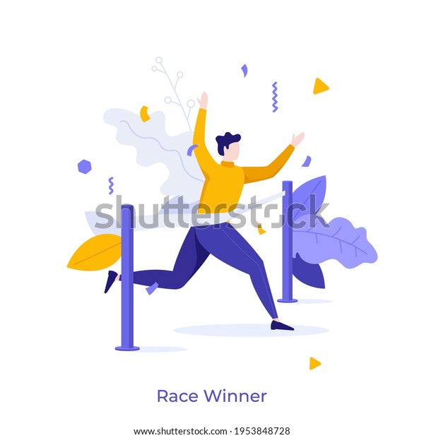 Runner Athlete Crossing Finish Line Celebrating Stock Vector (Royalty ...