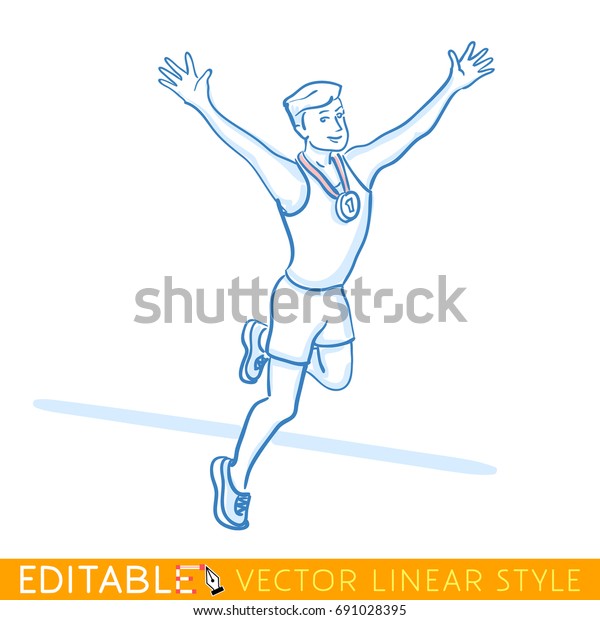 Runner Crossing Finish Line Editable Line Stock Vector (Royalty Free ...