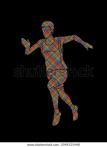 Runner Joggerathletic Running Designed Colorful Pixels Stock Vector ...