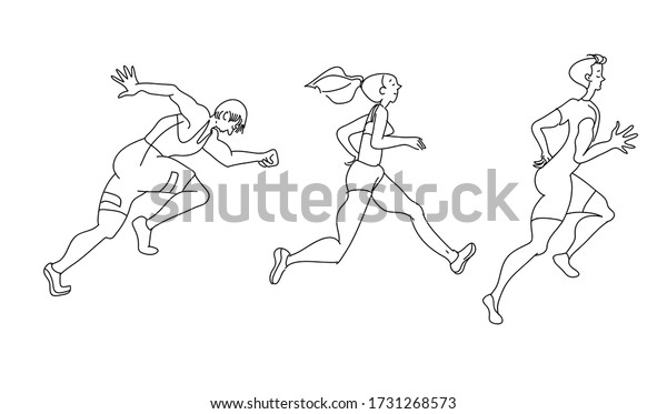 Runners Group Cartoon Characters Marathon Exercise Stock Vector ...