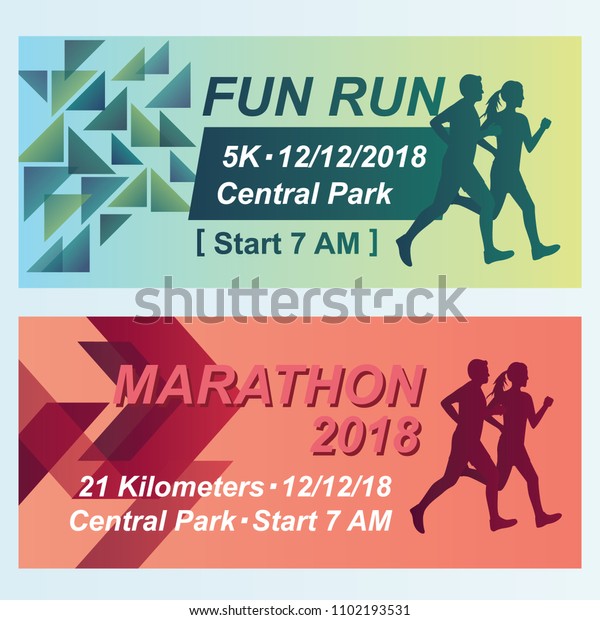 Runners Silhouette Banners Design Gradient Background Stock Vector ...