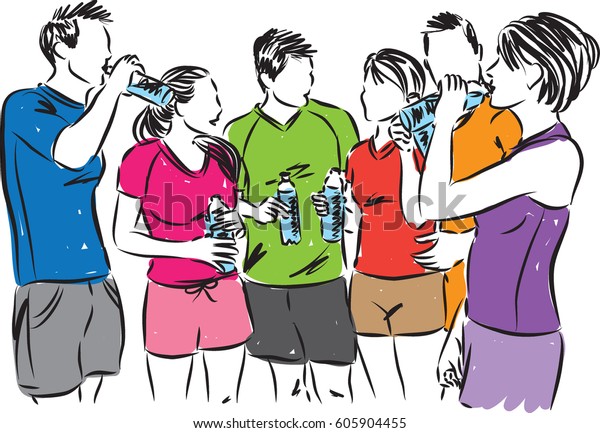 Runners Team Group Drinking Water Illustration Stock Vector (Royalty ...