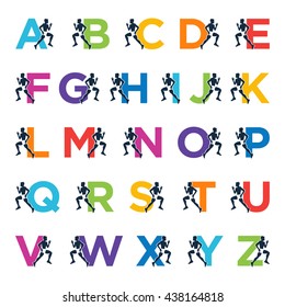 Vektor Stok Running Alphabet Letters Vector Design Template (Tanpa ...