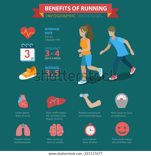Running benefits flat style thematic infographics concept. Health care ...