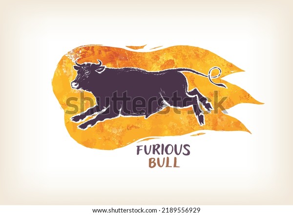 Running Bull Silhouette Inside Contour Golden Stock Vector (Royalty ...