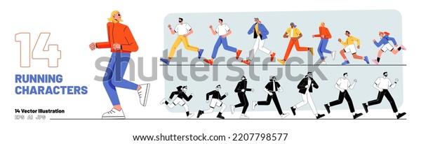 Running Characters Set People Run Line Stock Vector (Royalty Free ...