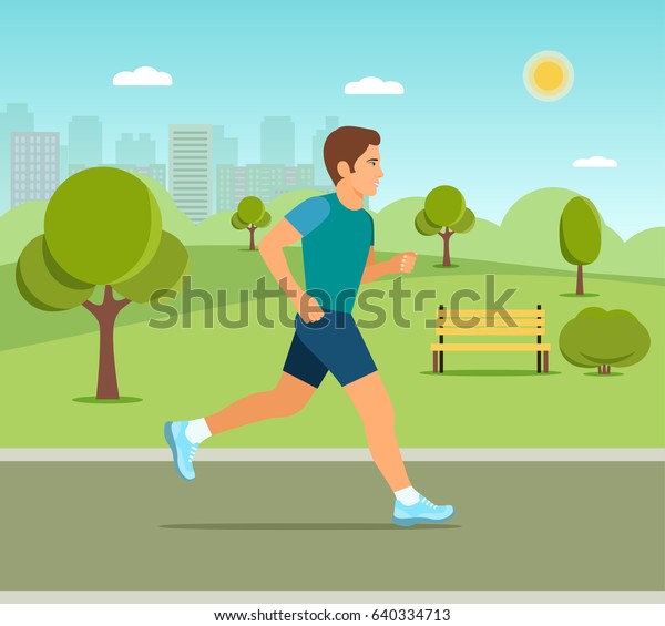 Running City Park Man Runner Outside Stock Vector (Royalty Free) 640334713
