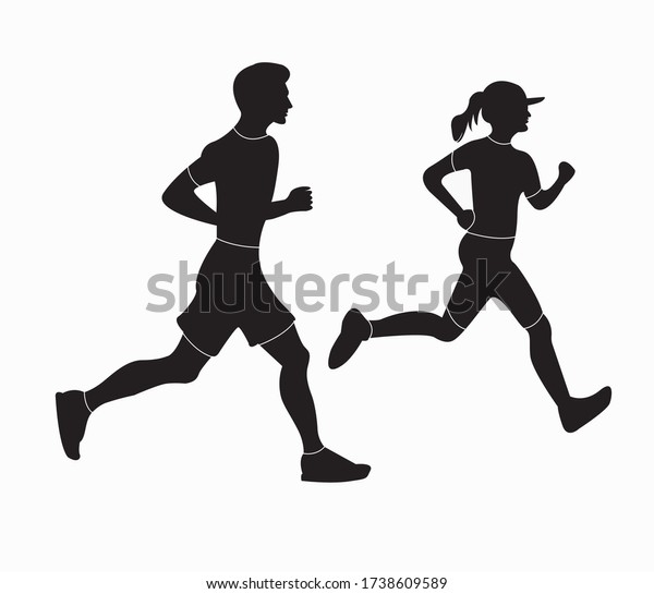 Running Couple Men Women Vector Illustration Stock Vector (Royalty Free ...