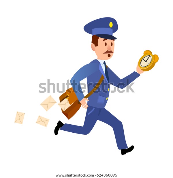 Running Mailman Hurries Deliver Mails Isolated Stock Vector (Royalty ...