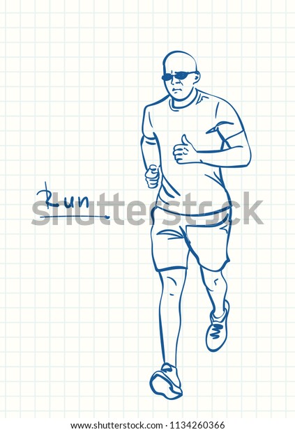 Running Man Blue Pen Sketch On Stockvektor (royaltyfri) 1134260366