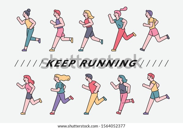 Running People Character Side View Flat 스톡 벡터(로열티 프리) 1564052377