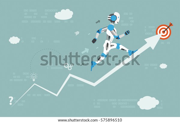Running Robot Cartoon On Arrow Background Stock Vector (Royalty Free ...