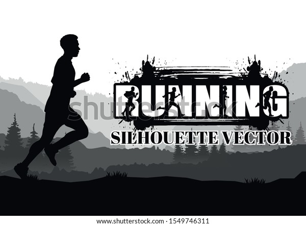 Running Silhouettes Vector Illustration Trail Running Stock Vector ...
