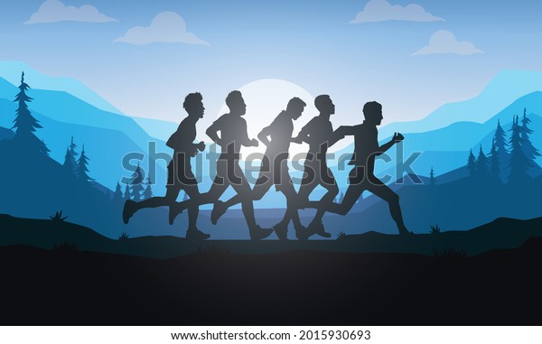 Running Silhouettes Vector Illustration Trail Running Stock Vector ...