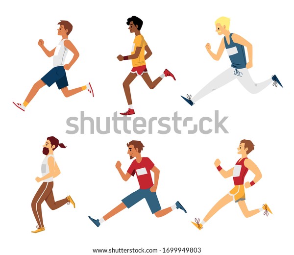 Running Sprinter Men Marathon Athletes Cartoon Stock Vector (Royalty ...
