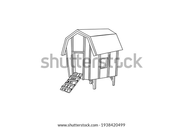 Rural Chicken Coop Outline Flat Icon Stock Vector (Royalty Free ...