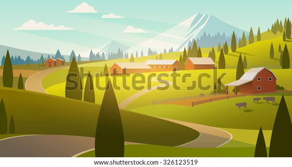 Rural Landscape Illustration Stock Vector (Royalty Free) 326123519 ...