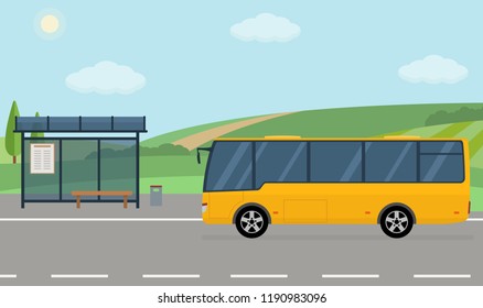 Rural Landscape Road Bus Stop Moving Stock Vector (Royalty Free ...
