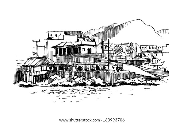 Rural Landscape Trace Freehand Drawing Stock Vector (Royalty Free ...
