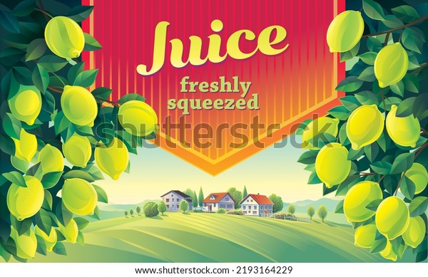 Rural Scenery Lemon Tree Branches Foreground Stock Vector (Royalty Free ...