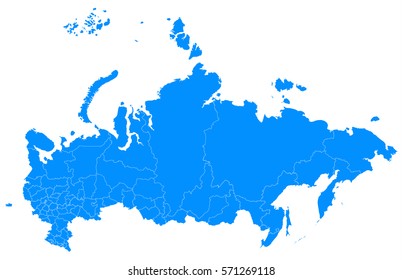 Russia Administrative Map Borders Regions Blue: стоковая векторная ...