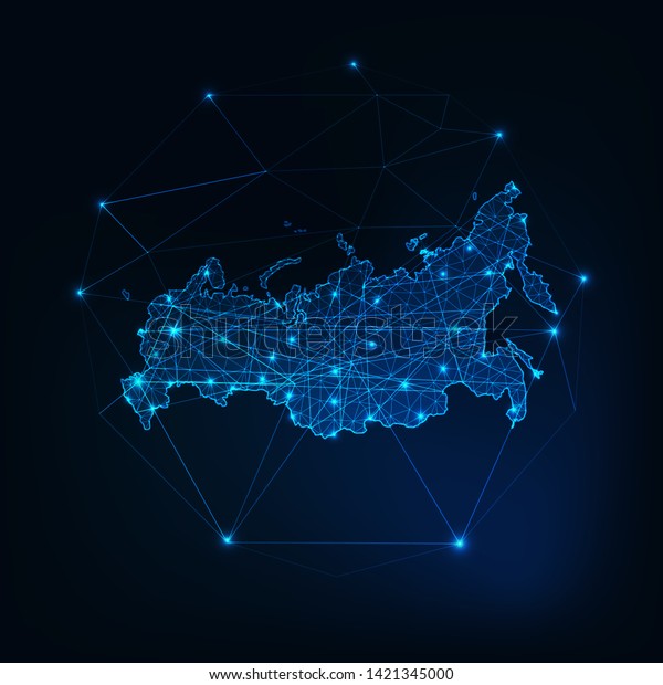 Russia glowing network map outline. Communication, connection concept ...