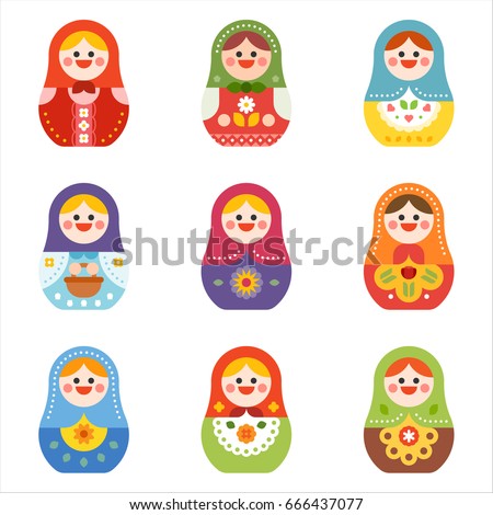 Russian Doll Matryoshka Vector Illustration Flat 스톡 벡터(사용료 없음 ...