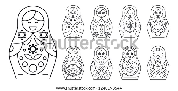 Russian Matryoshka Icon Set Outline Set Stock Vector (Royalty Free ...