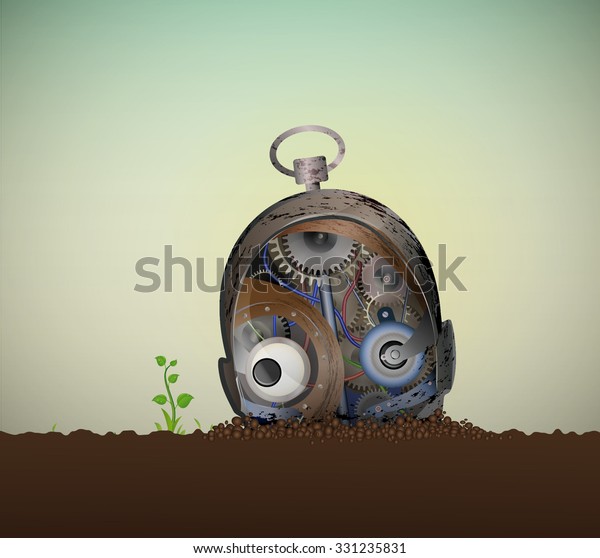 Rusty Old Metal Robot Buried Surrounded Stock Vector (Royalty Free ...