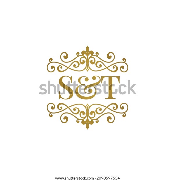 S T Initials Logo Ornament Gold Stock Vector (Royalty Free) 2090597554