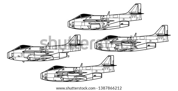 Saab J29 Tunnan Outline Vector Drawing Stock Vector (Royalty Free ...