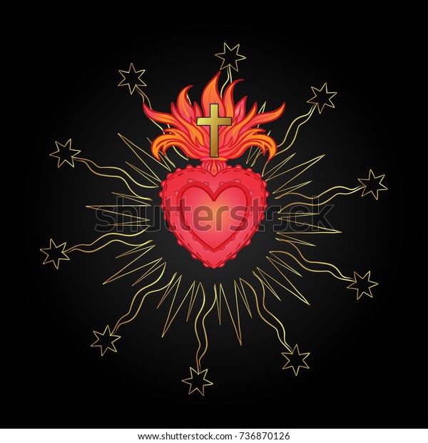 Vektor Stok Sacred Heart Jesus Rays Vector Illustration (Tanpa Royalti ...