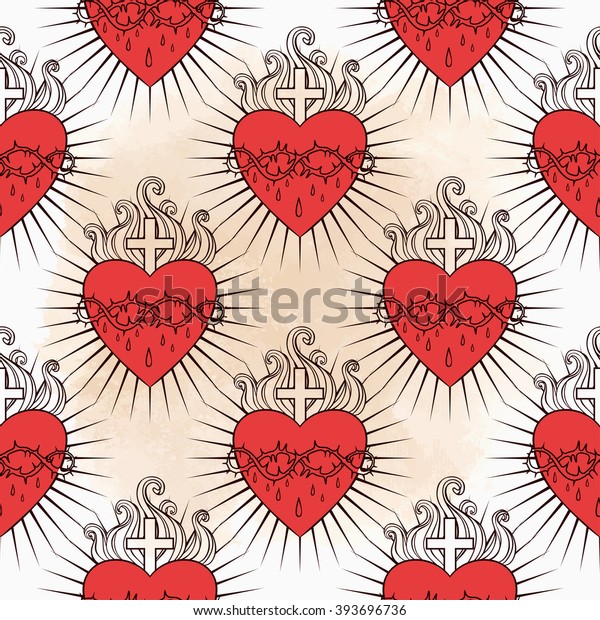 Sacred Heart Jesus Seamless Pattern Vector Stock Vector (Royalty Free ...