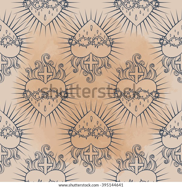 Sacred Heart Jesus Seamless Pattern Vector Stock Vector (Royalty Free ...
