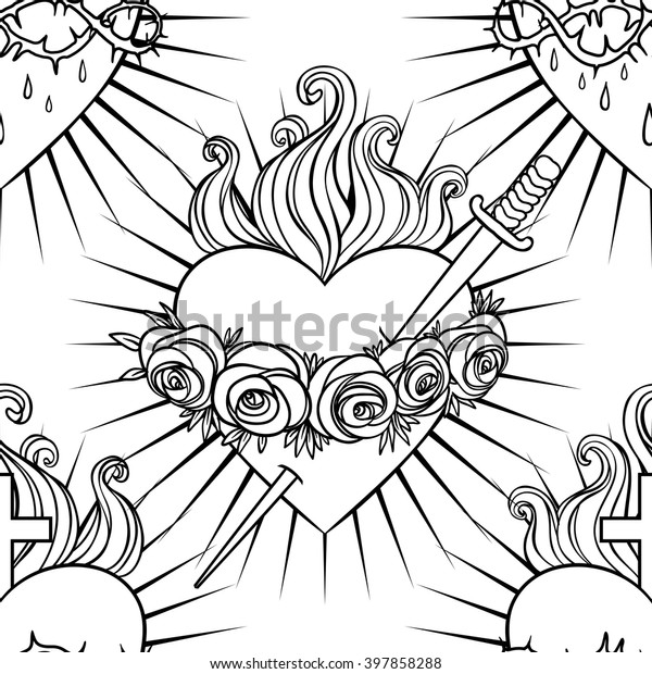 Sacred Heart Jesus Seamless Pattern Vector Stock Vector (Royalty Free ...