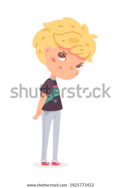 Sad Angry Boy Standing Frustrated Child Stock Vector (Royalty Free ...