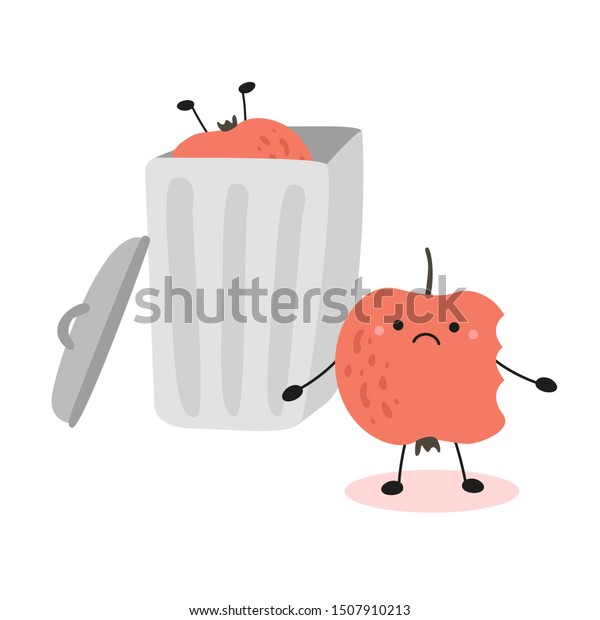 Sad Apple Kawaii Apple Trash Vector Stock Vector (Royalty Free ...