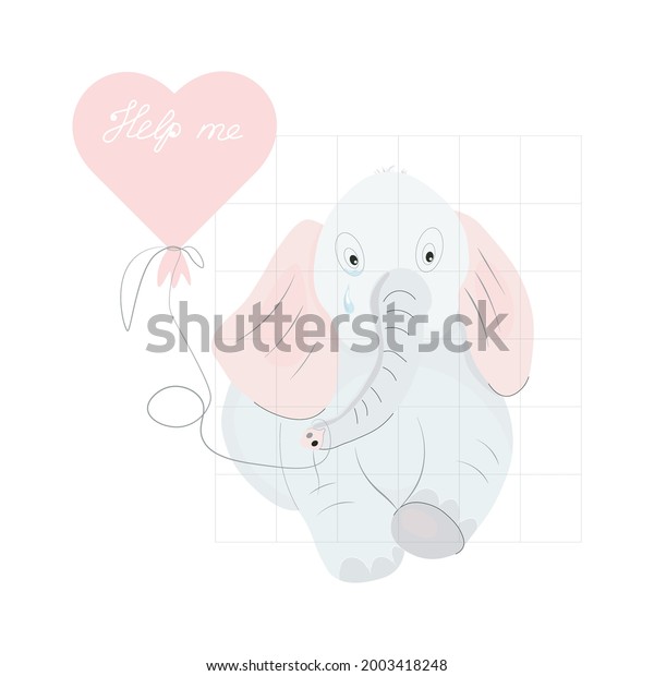 Sad Baby Elephant Crying Sitting Cage Stock Vector (Royalty Free ...