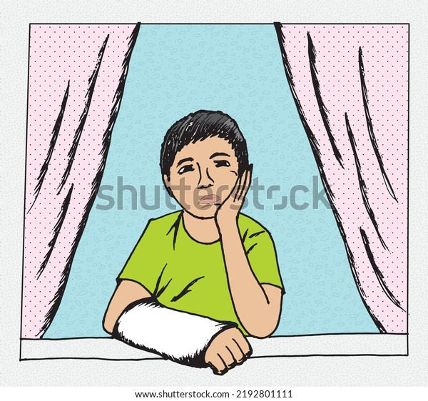 Sad Boy Broken Hand Standing On Stock Vector (Royalty Free) 2192801111 ...