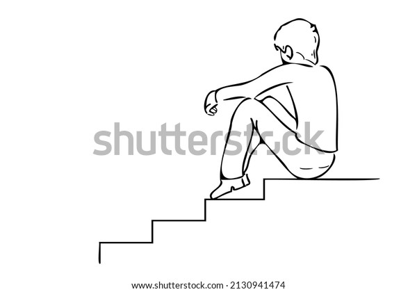 Ilustración del contorno de niño triste.: vector de stock (libre de ...
