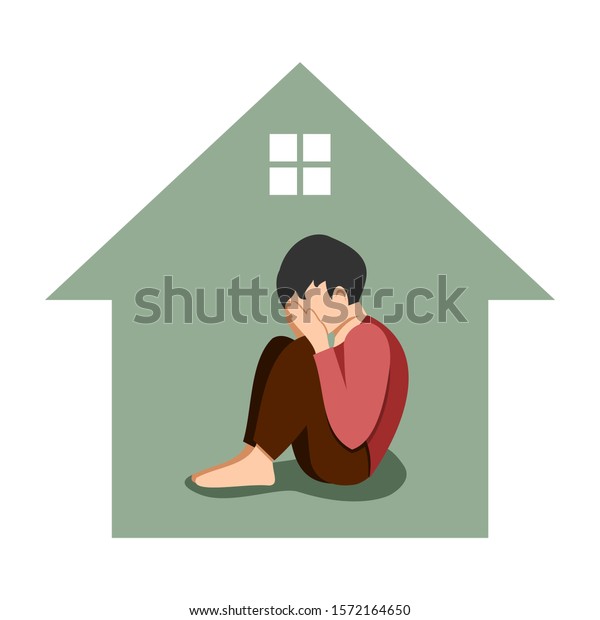 Sad Boy Sits Alone Home Covers Stock Vector (Royalty Free) 1572164650 ...
